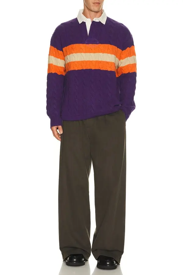 Polo Ralph Lauren Wool Blend Cable Knit Rugby Polo Sweater In Purple - Purple Combo