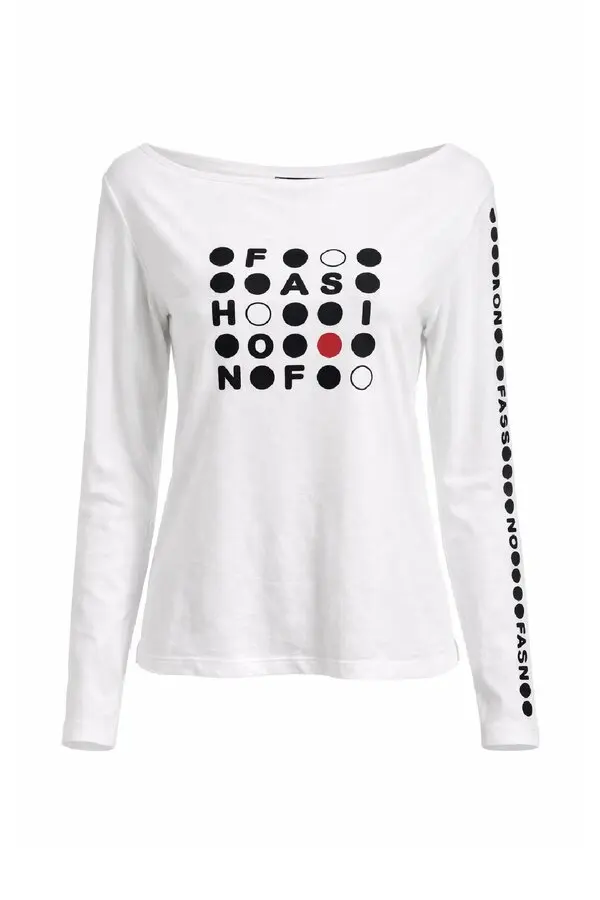 CONQUISTA Graphic Long-sleeve Cotton Top With Boat Neck