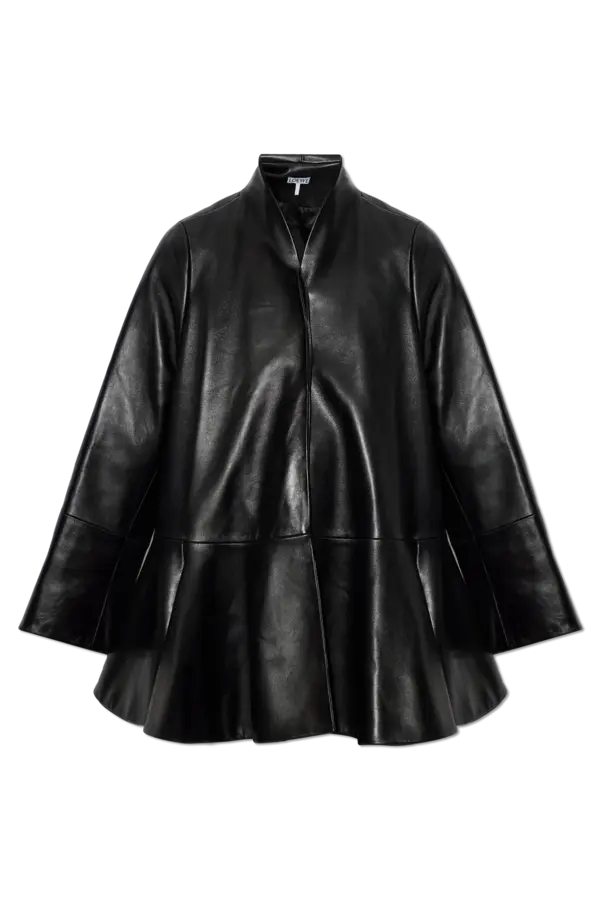 Loewe Leather Coat With Peplum - Black