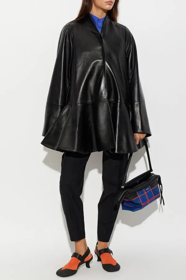 Loewe Leather Coat With Peplum