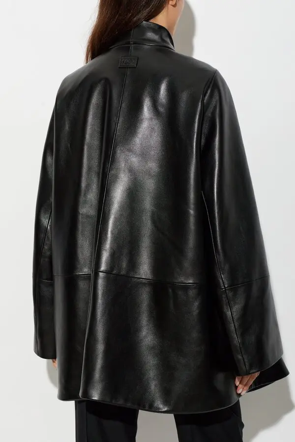 Loewe Leather Coat With Peplum