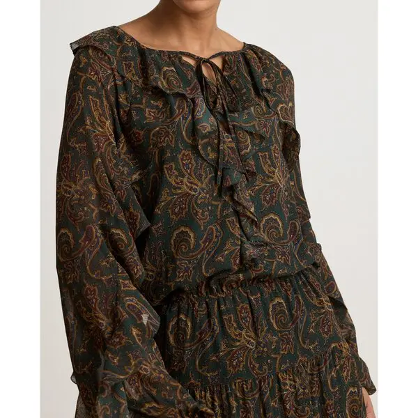 Ralph Lauren Paisley Ruffle-trim Georgette Maxidress