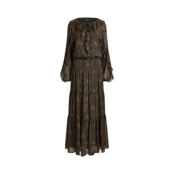 Ralph Lauren Paisley Ruffle-trim Georgette Maxidress