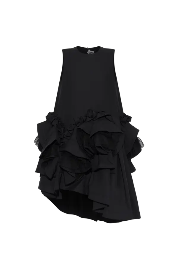 Comme Des Garçons Wool Dress With Ruffles - Black