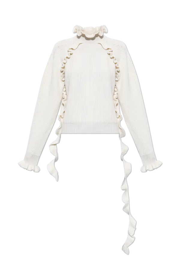 Blumarine Wool Sweater With Ruffles - Cream