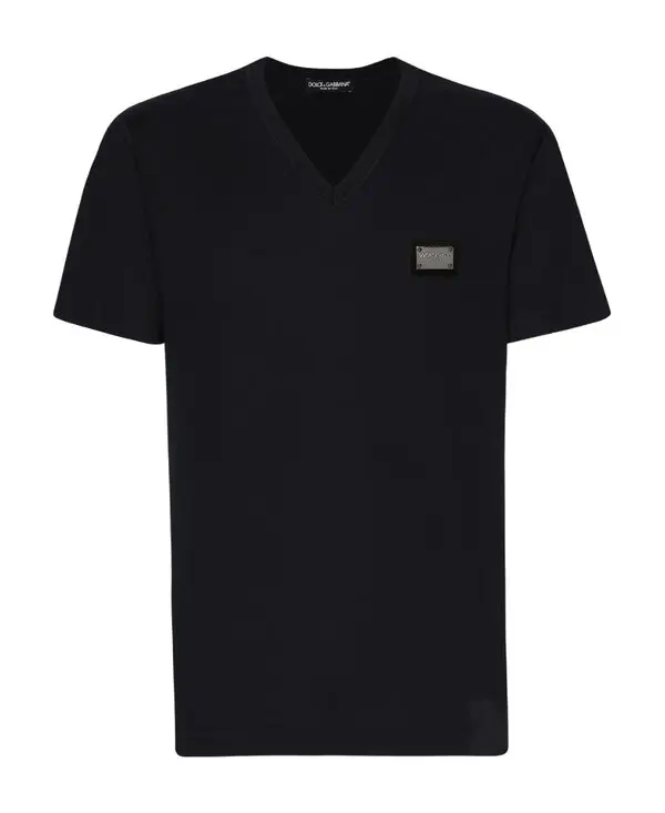 Dolce & Gabbana Dolce Gabbana Logo Patch V-neck T-shirt - Black