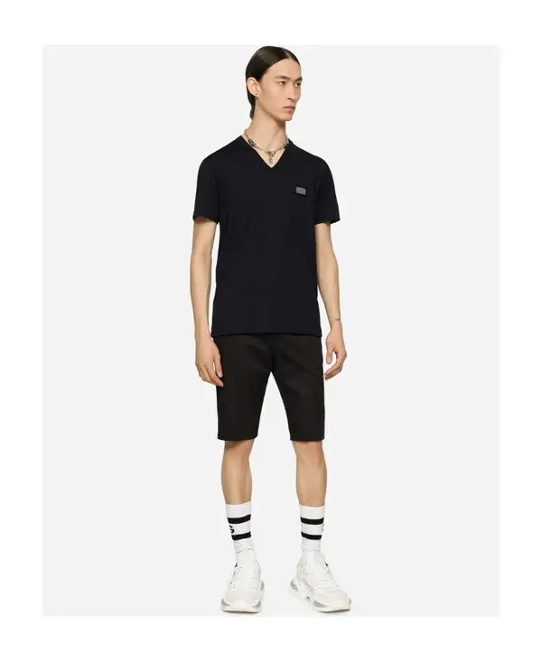Dolce & Gabbana Dolce Gabbana Logo Patch V-neck T-shirt