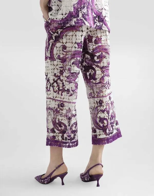 Dolce & Gabbana Dolce Gabbana Majolica-printed Crochet Lace Trousers