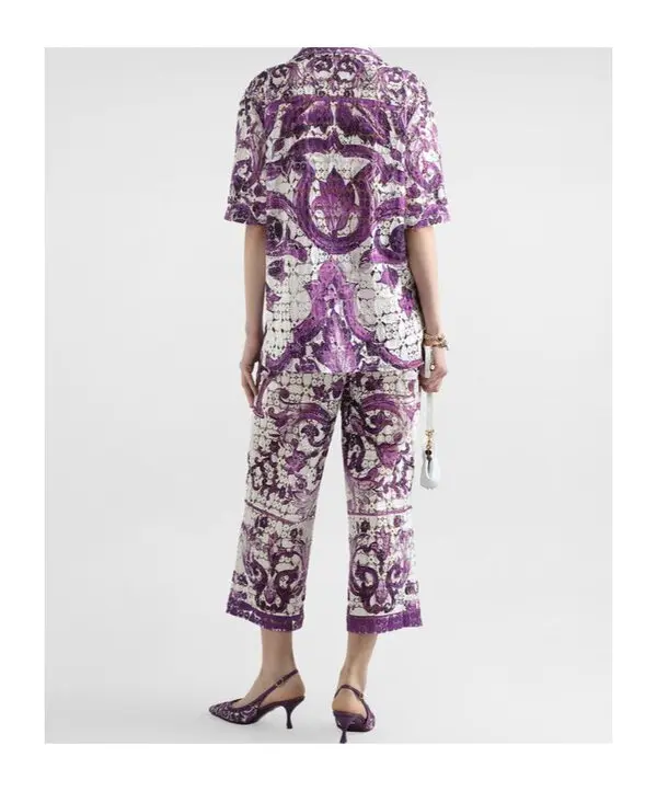 Dolce & Gabbana Dolce Gabbana Majolica-printed Crochet Lace Trousers