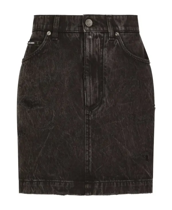 Dolce & Gabbana Dolce Gabbana Logo Patch Washed Denim Mini Skirt