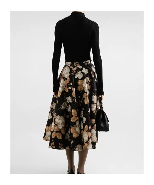 Dolce & Gabbana Dolce Gabbana Rose Printed Pleated Midi Skirt