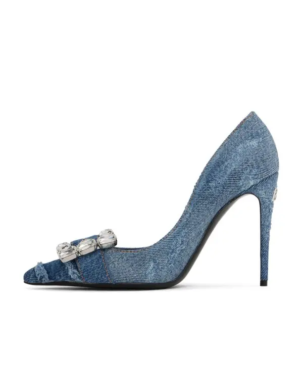 Dolce & Gabbana Dolce Gabbana Crystal-embellished Pointed-toe Denim Pumps