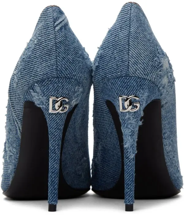 Dolce & Gabbana Dolce Gabbana Crystal-embellished Pointed-toe Denim Pumps