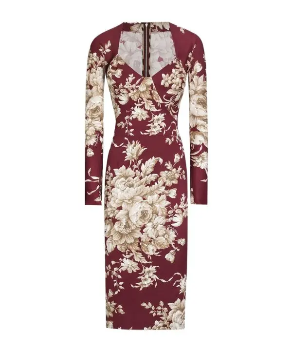 Dolce & Gabbana Floral-print Long-sleeve Midi Dress