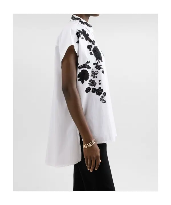 Dolce & Gabbana Dolce Gabbana Lace Appliqués Oversized Poplin Shirt