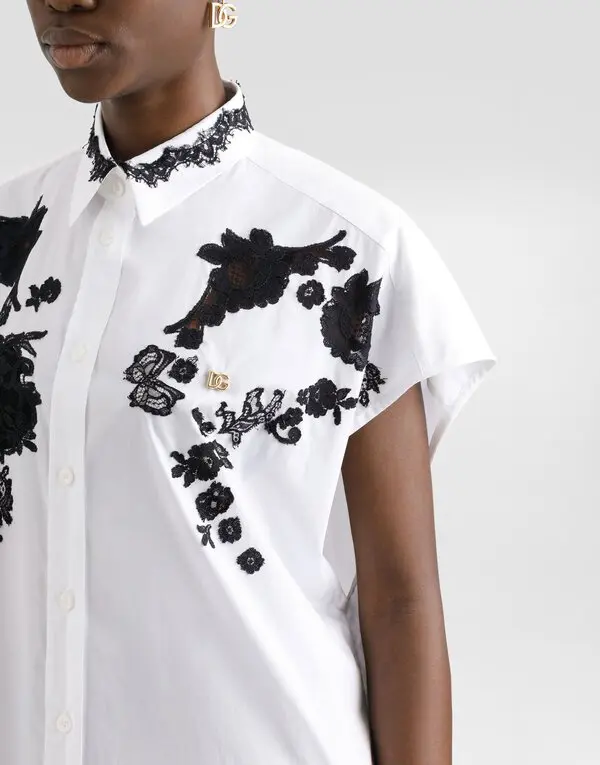 Dolce & Gabbana Dolce Gabbana Lace Appliqués Oversized Poplin Shirt