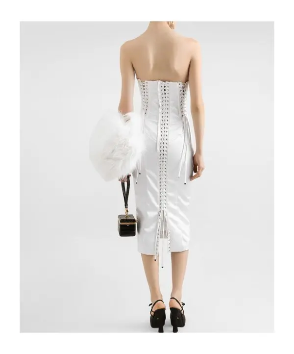 Dolce & Gabbana Dolce Gabbana Corset Detailed Strapless Satin Dress