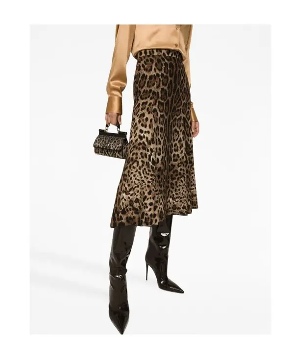 Dolce & Gabbana Dolce Gabbana Leopard Printed Flared Skirt
