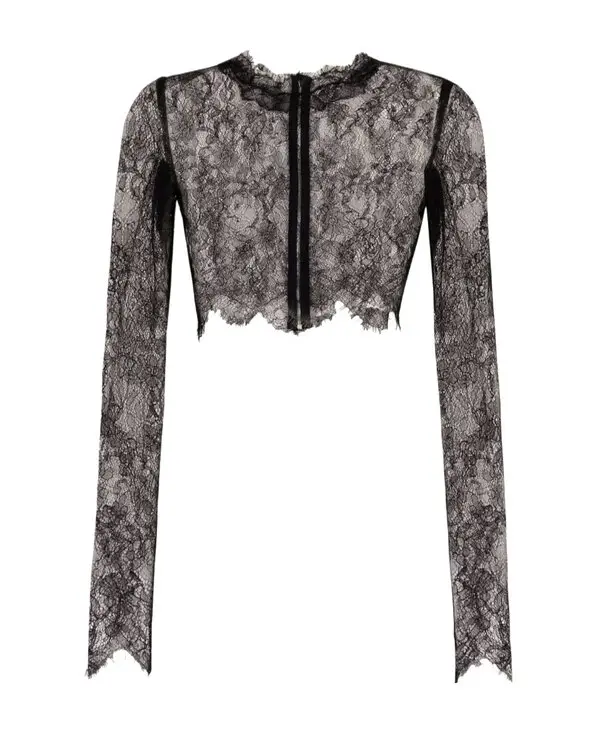 Dolce & Gabbana Dolce Gabbana Long-sleeved Chantilly Lace Cropped Top