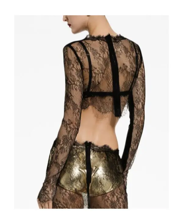 Dolce & Gabbana Dolce Gabbana Long-sleeved Chantilly Lace Cropped Top