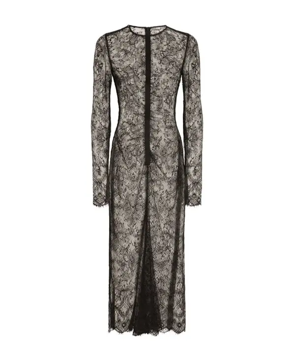 Dolce & Gabbana Dolce Gabbana Chantilly Lace Detailed Calf-length Dress - Gray