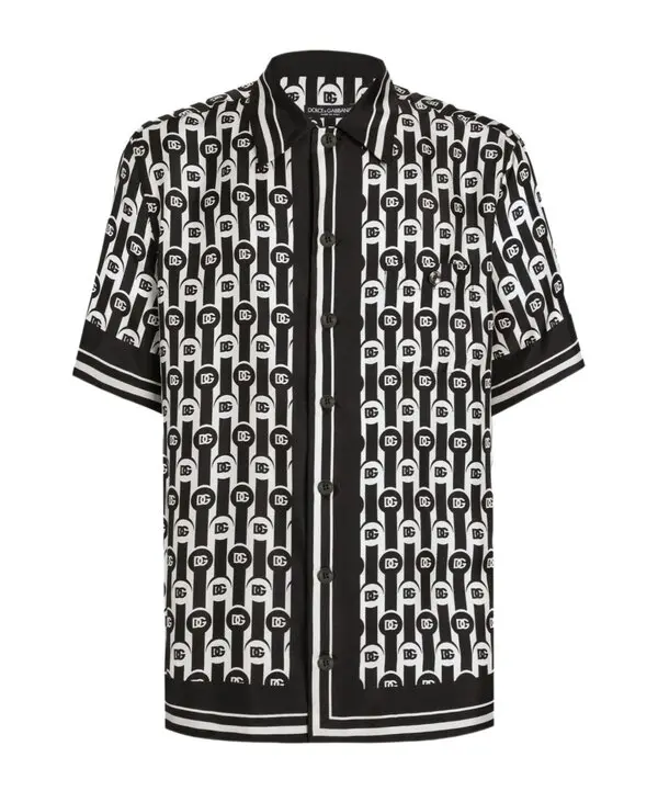 Dolce & Gabbana Dolce Gabbana All-over Logo Printed Bowling Shirt - Black