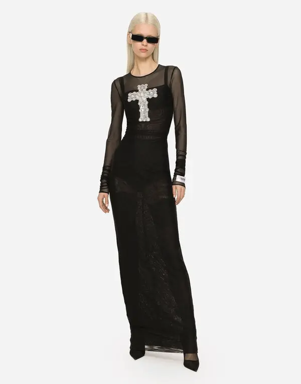 Dolce & Gabbana Cross-embellished Tulle Long Dress