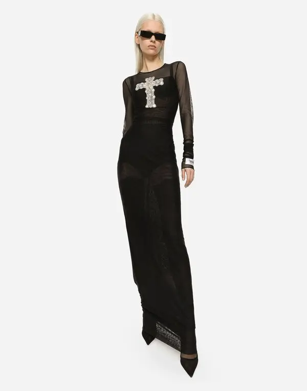 Dolce & Gabbana Cross-embellished Tulle Long Dress