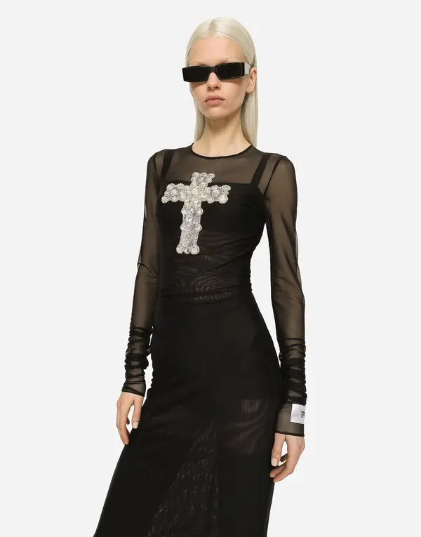 Dolce & Gabbana Cross-embellished Tulle Long Dress