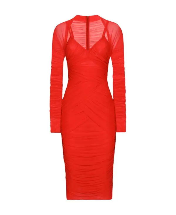 Dolce & Gabbana Dolce Gabbana Tulle Draped Long-sleeved Midi Dress
