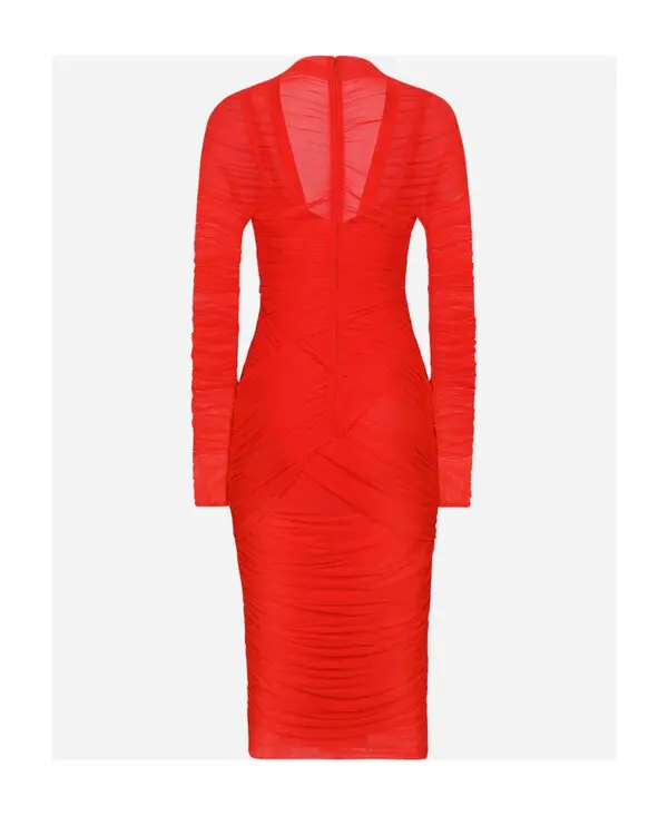 Dolce & Gabbana Dolce Gabbana Tulle Draped Long-sleeved Midi Dress
