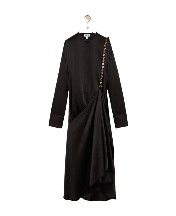 Loewe Chain Shirt Dress In Silk - Black