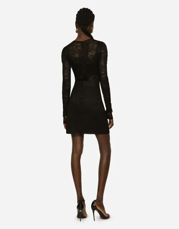 Dolce & Gabbana Dolce Gabbana Branded Waistband Mini Lace Skirt