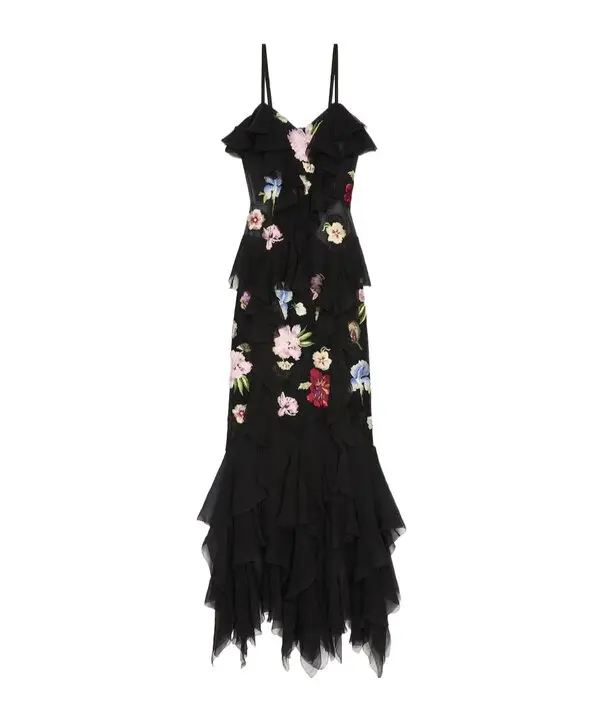 Givenchy Ruffled Dress In Silk Chiffon With Embroideries
