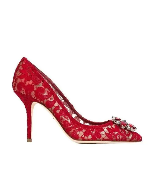 Dolce & Gabbana Dolce Gabbana Bellucci Embellished Lace Pumps - Red