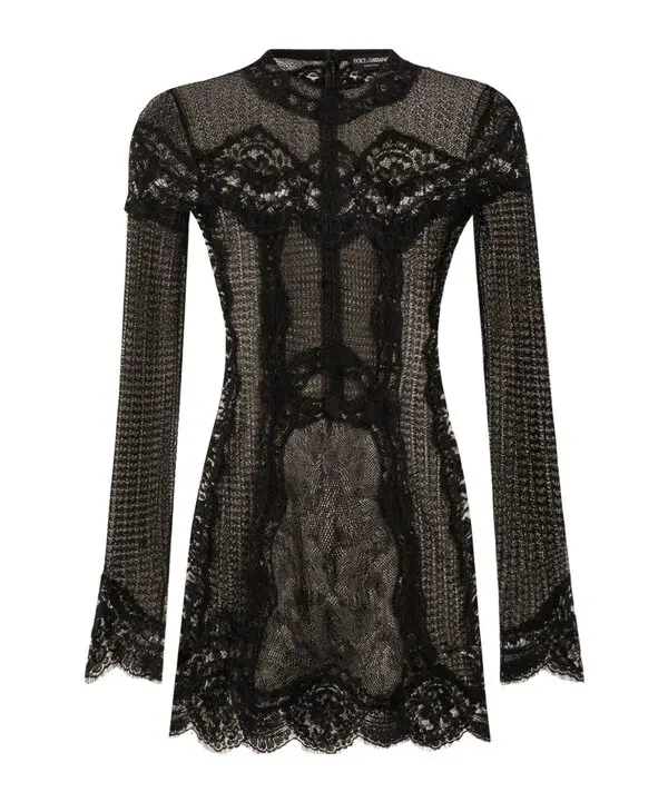 Dolce & Gabbana Lace-panel Long-sleeve Mini Dress
