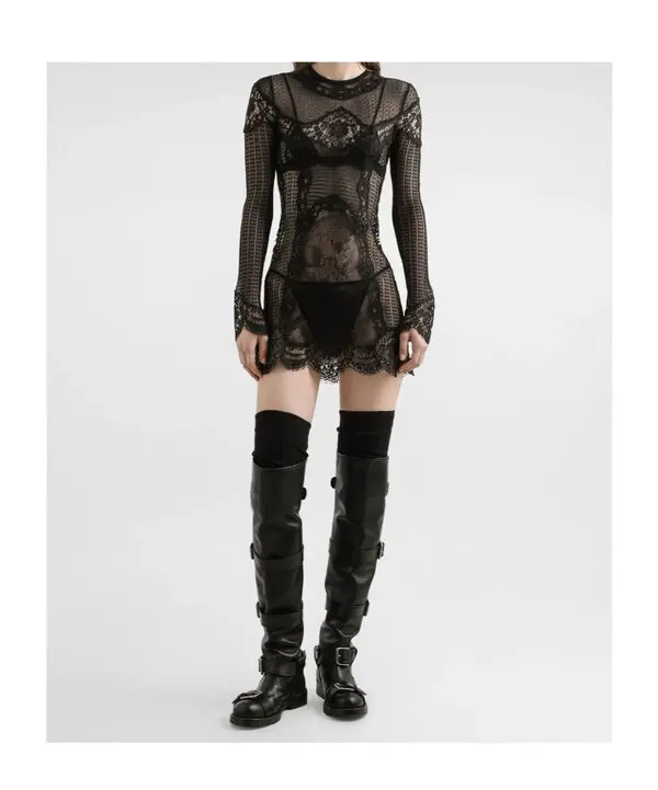 Dolce & Gabbana Lace-panel Long-sleeve Mini Dress
