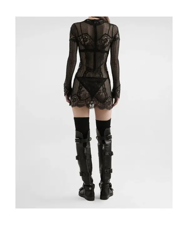 Dolce & Gabbana Lace-panel Long-sleeve Mini Dress