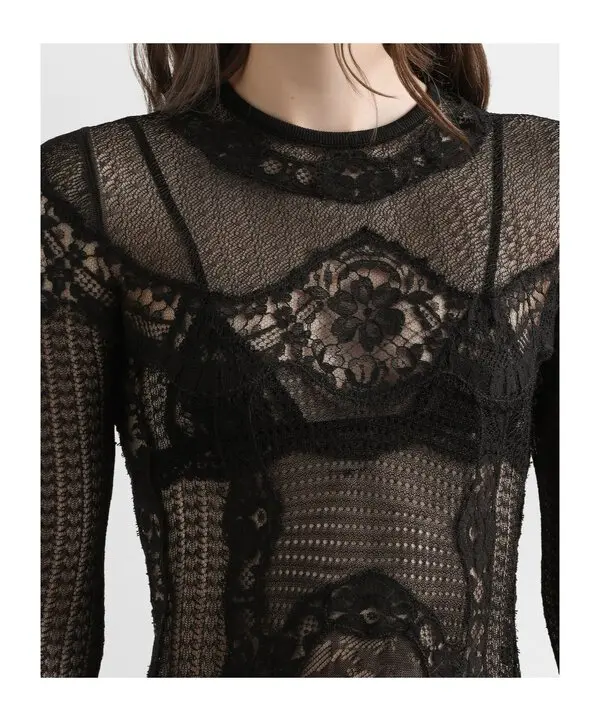 Dolce & Gabbana Lace-panel Long-sleeve Mini Dress
