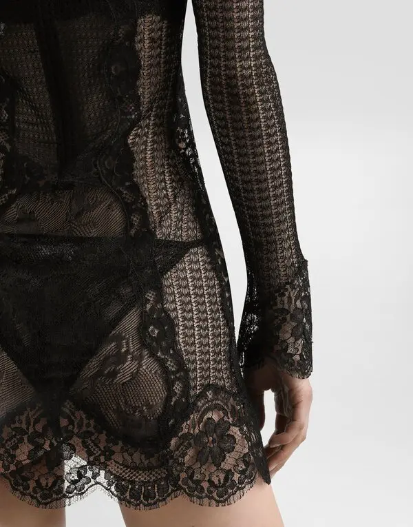 Dolce & Gabbana Lace-panel Long-sleeve Mini Dress