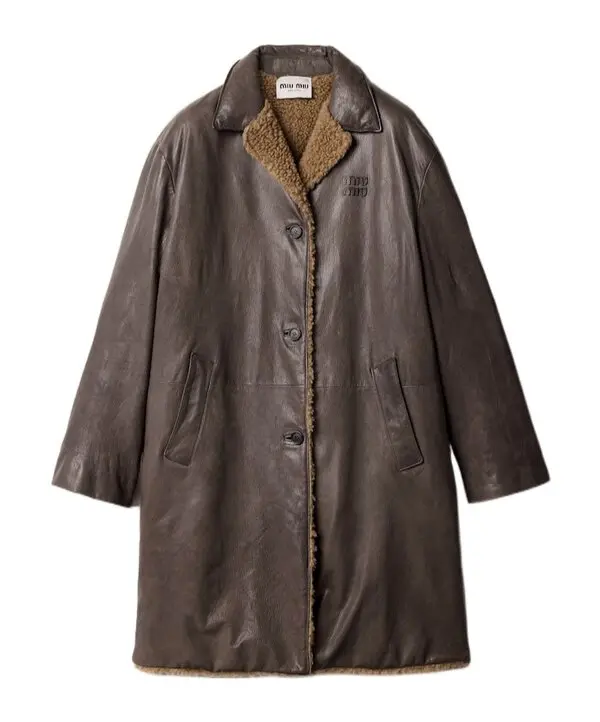 Miu Miu Leather Coat - Anthracite Gray