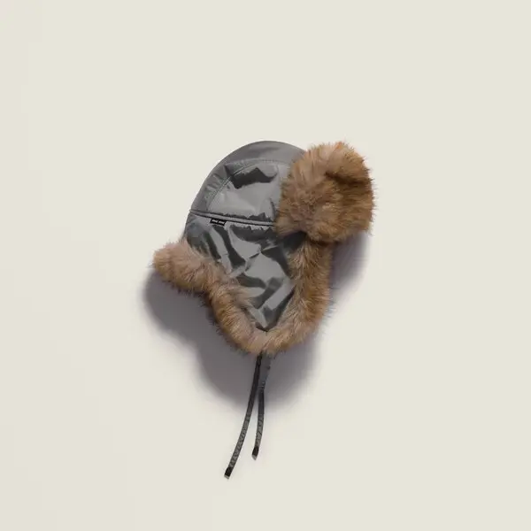 Miu Miu Technical Fabric And Faux Fur Trapper Hat