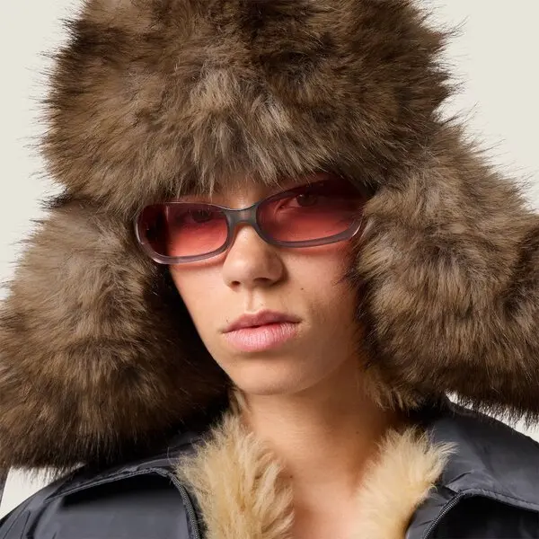 Miu Miu Technical Fabric And Faux Fur Trapper Hat