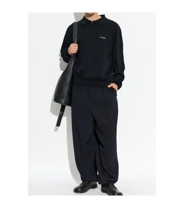 ENTIRE STUDIOS Zip Neck Long Sleeve Polo Shirt - Black