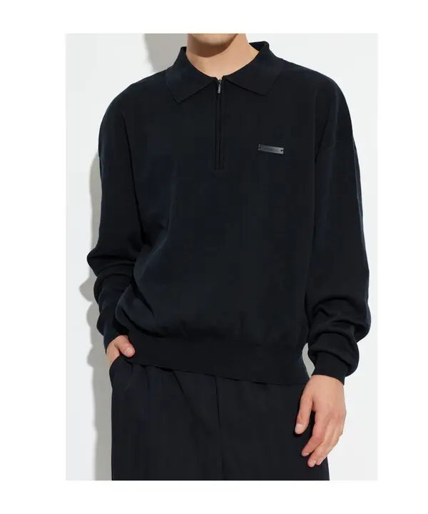 ENTIRE STUDIOS Zip Neck Long Sleeve Polo Shirt - Black