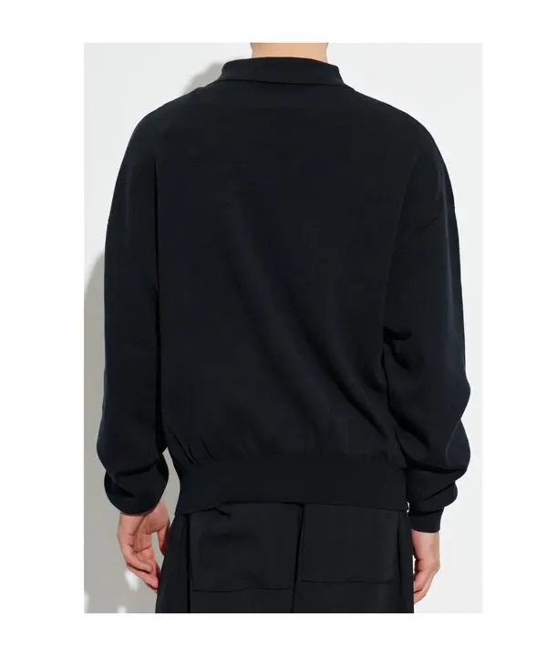 ENTIRE STUDIOS Zip Neck Long Sleeve Polo Shirt - Black