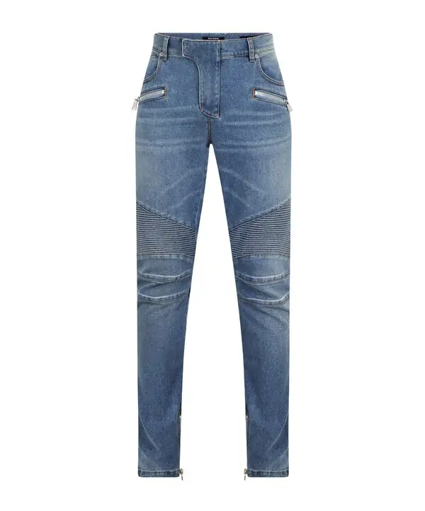 Balmain Washed Bikerstyle Denim Pants