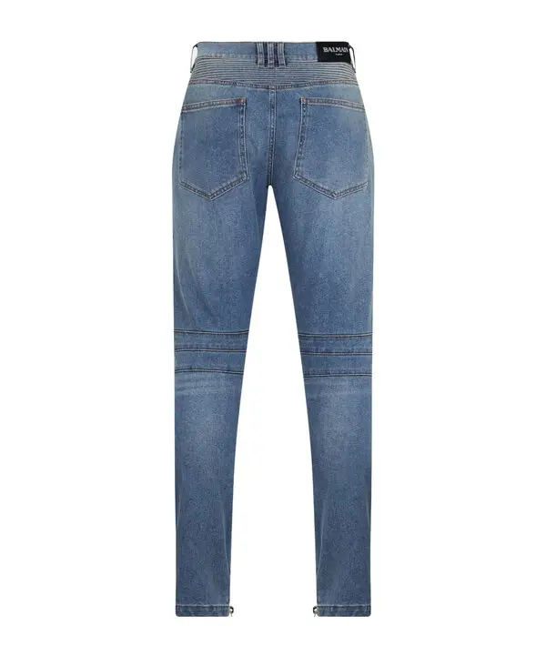 Balmain Washed Bikerstyle Denim Pants