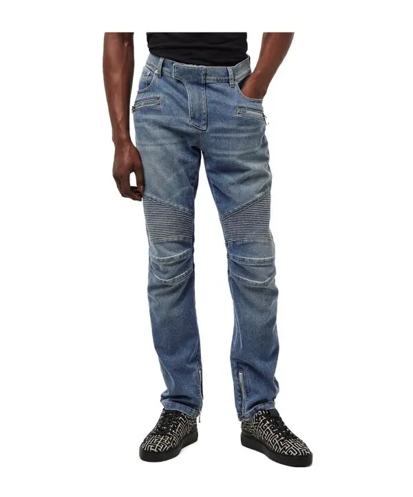 Balmain Washed Bikerstyle Denim Pants
