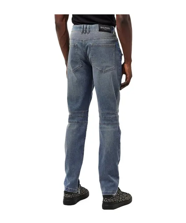 Balmain Washed Bikerstyle Denim Pants